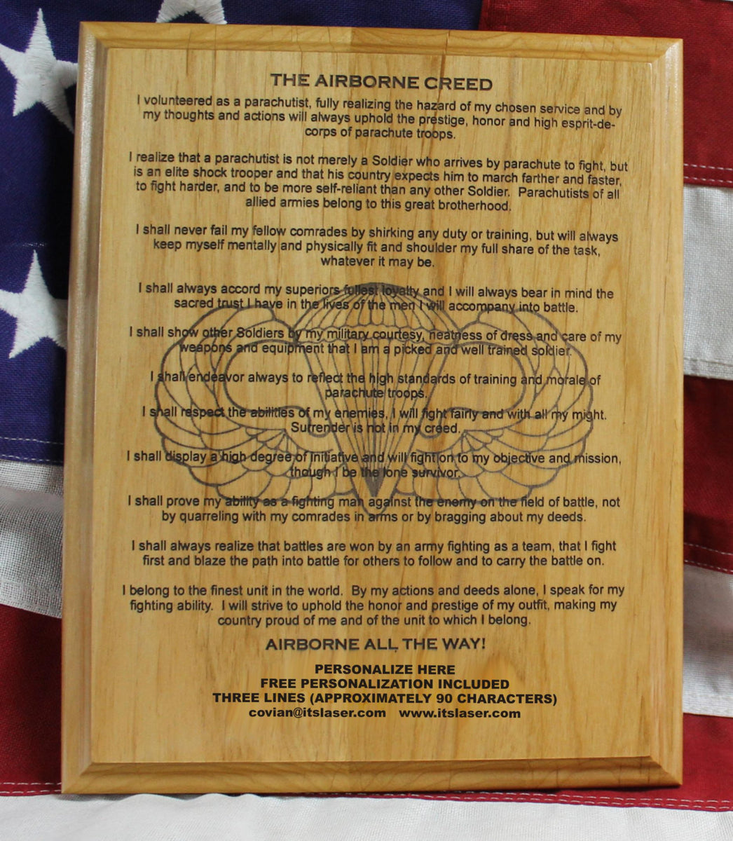 AIRBORNE CREED Plaque, personalized, 82nd Airborne, military army gift ...