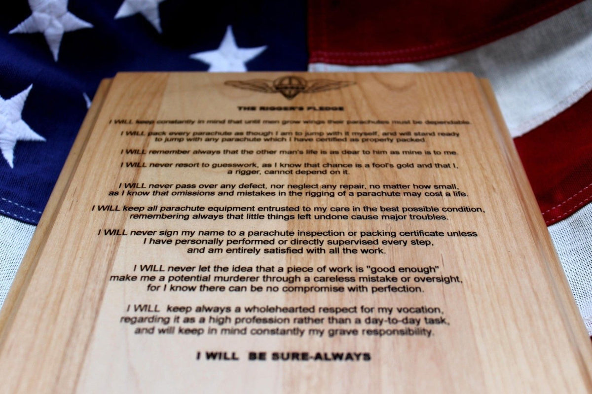 Rigger Pledge Plaque I Will Be Sure - Always, custom engraved, mil gift ...