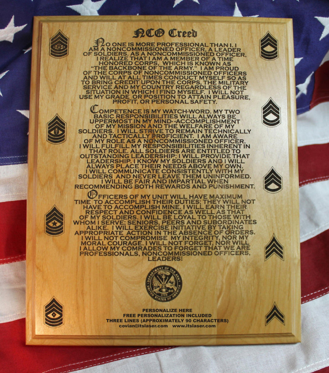 US Army NCO Creed Plaque – ItsLaser Engraving