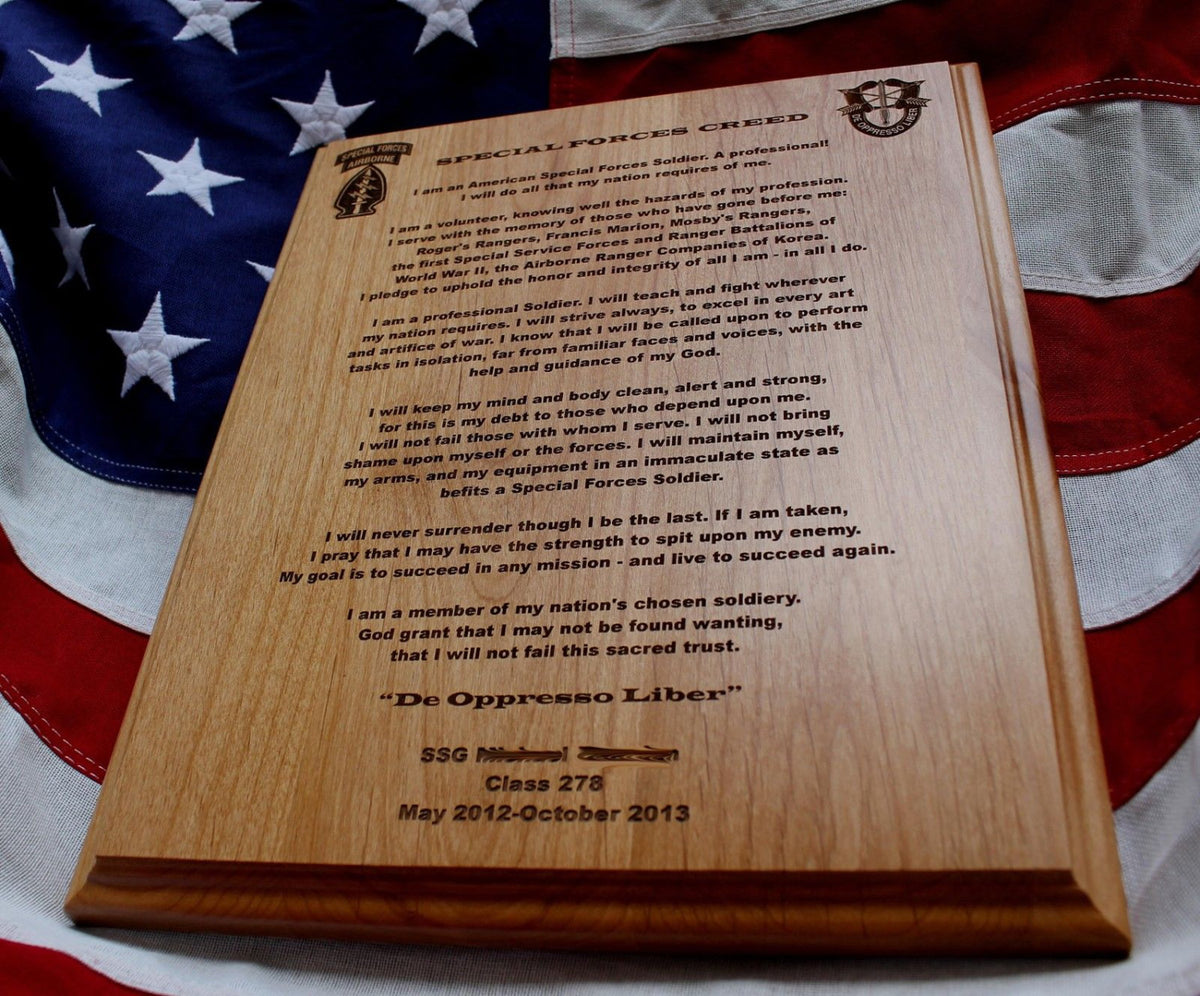 Special Forces Creed Plaque, solid wood – ItsLaser Engraving